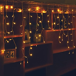 Orangie LED Icicle Lights, 96 LEDs 11.4ft 8 Modes, Curtain Fairy Light, LED String Light for Wedding/Christmas/Halloween/Thanksgiving/Easter/Party Backdrops Family Patio Lawn Decoration(Warm White)