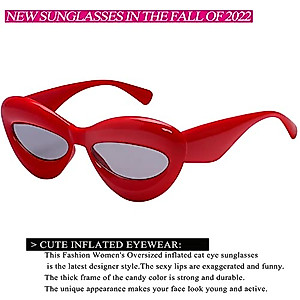 Akirawang Fashion Trendy Cat-eye Sunglasses for Women Oversized Thick Frame Sexy Lip Candy Color Glasses Designer Style