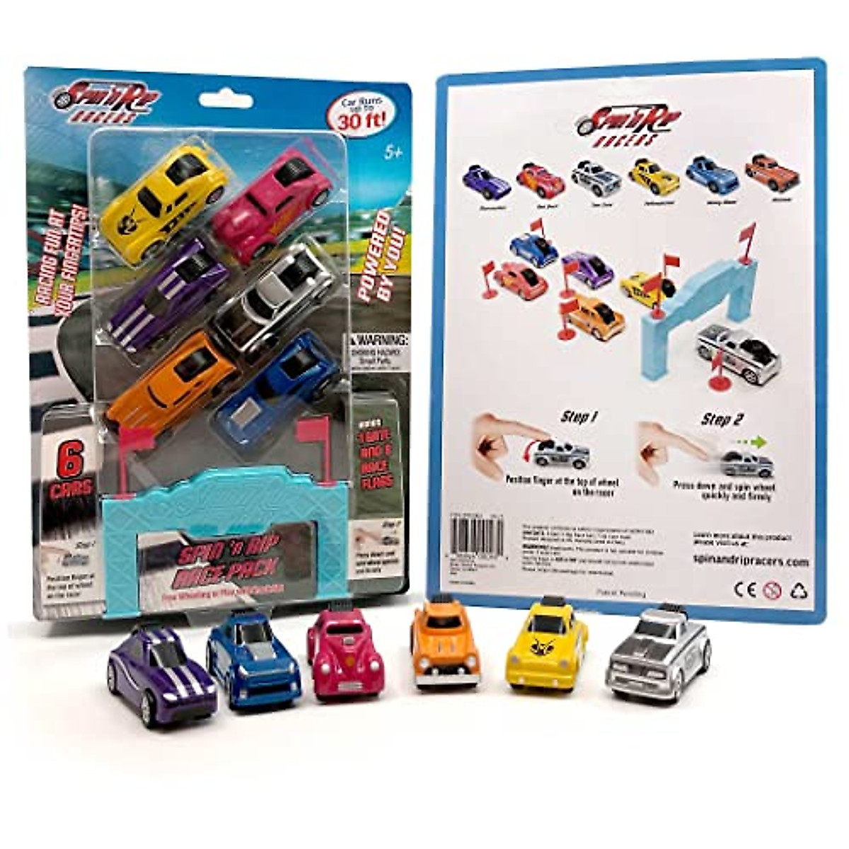 Spin 'n Rip Racers | 6 Racer Toy Car Sets | Fun Race Sets | Cars & Finish Gate with Flags | Patented Spin 'n Rip Wheel Will Send The car zooming at Insane speeds.