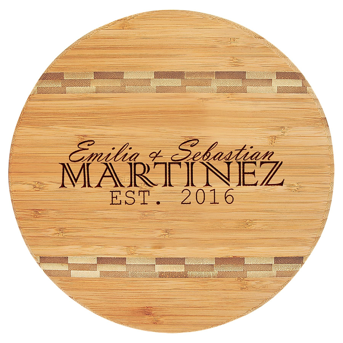 Personalized Round Cutting Board, Custom Engraved Monogram Block Inlay Cutting Board for Wedding, Gift for Mom, Housewarming, Anniversary (Large: 11 3/4'')