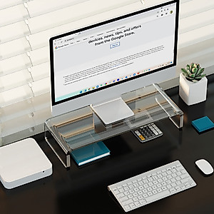 Zimilar 20 inch Large Acrylic Monitor Stand Riser, Crystal Clear Monitor Riser, Acrylic Computer Stand Riser with Keyboard Storage for Computer, Laptop, PC,iMac