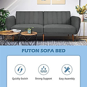 Walnut Convertible Futon Sofa Bed Adjustable Couch Sleeper W/Wood Legs Elegant and Fashionable Appearance (Color : C)