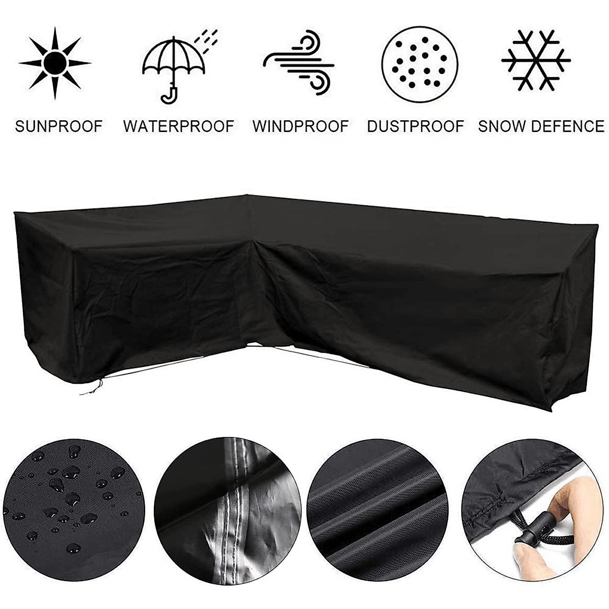 BOSKING Patio Furniture Covers 87"(Left) x112(Right) L-Shaped Sectional Garden Sofa Cover 420D Heavy Duty Waterproof Dustproof Furniture Protection Corner Sofa Cover for Outdoor Indoor Veranda Black