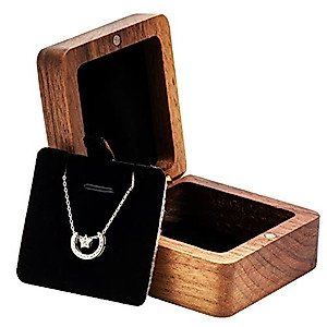 COSISO Vintage Natural Walnut Wood Necklace Gift Box,Pendant Storage Case Jewelry Display Box for Anniversary Propose Christmas