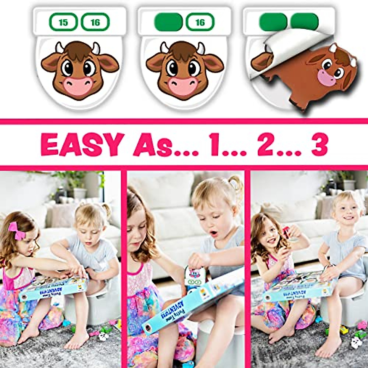 LIL ADVENTS Potty Time Adventures - Farm Animals with 14 Wooden Block Toy Prizes | Potty Training Advent Game | As Seen on Shark Tank | Wood Block Toys, Reward Chart, Activity Board and Stickers