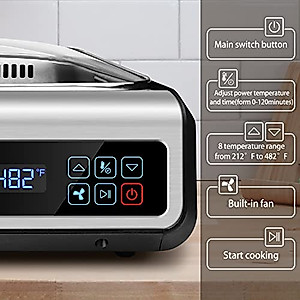 Indoor Smokeless Grill Techwood 1500W Electric Grill with Tempered Glass Lid & LED Smart Control Panel, 8-Level Control Korean BBQ Grill with Removable Grill Plate, Stainless Steel (Silver)