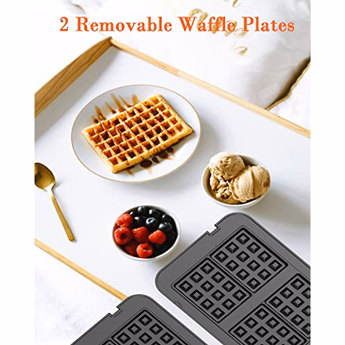 6 in 1 Indoor Grill with Waffle Plates, Panini Press Grill Sandwich Maker, CATTLEMAN CUISINE Electric Contact Grill and Griddle with Removable Nonstick Grill Plates, Smart Probe, LCD Display, 1600W