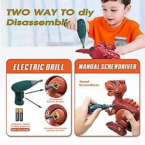 UNIWA Take Apart Dinosaur Toys, Dinosaur Toys with Dino Roar, STEM Construction Building Toys for Kids 3-5 5-7 with Electric Drill, Party Birthday Easter Gifts for 4 5 6 7 8 Year Old Boys Girls