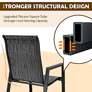 UDPATIO Stackable Patio Chairs Set of 4, Outdoor Stackable Dining Chairs with High Back, Patio Dining Chairs with Armrest for Lawn Backyard Deck, Dark Grey