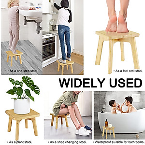 Kids Step Stool - Toddler Stool - Bamboo Wooden Stepping Foot Stools Adult Bedside Step Stool for Bed 350 Lbs Capacity Portable Small Stools to Sit on (Small Square)