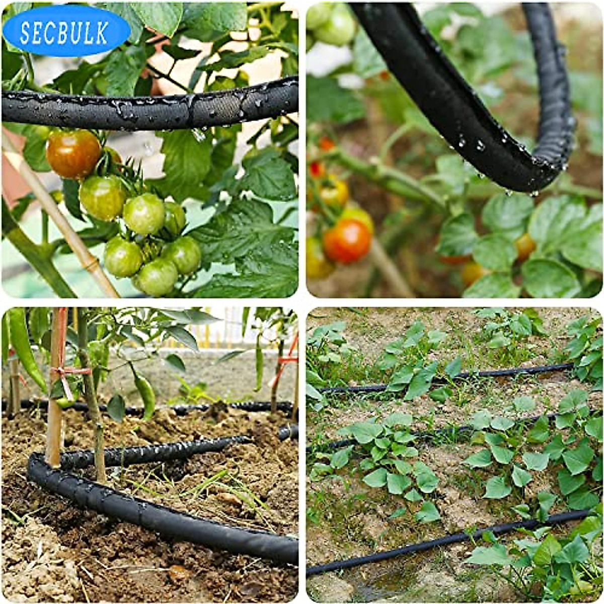 Secbulk Flat Soaker Hose for Garden Beds 10 25 50 75 ft, 75" Short Linkable Drip Irrigation Hose Save 80% Water, Leakproof Double Layer Collapsible Fabric Flexible Trickle Hose with Holes