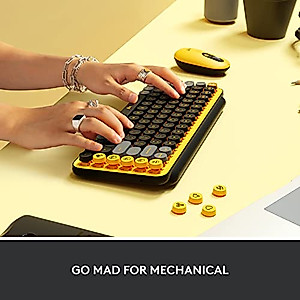 Logitech POP Keys Mechanical Wireless Keyboard with Customizable Emoji , Durable Compact Design, Bluetooth or USB Connectivity, Multi-Device, OS Compatible - Blast Yellow