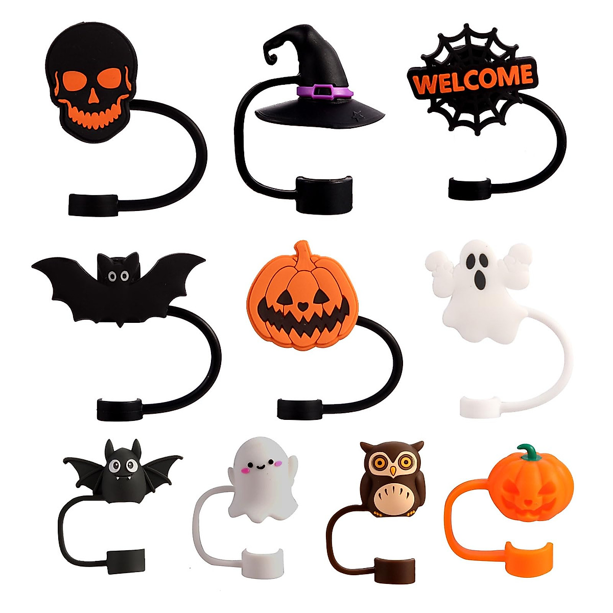 10 Pcs Halloween Straw Cover Cap for Stanley Cup, 3D Halloween Straw Topper for Stanley 30&40 Oz Tumbler 10mm 0.4in Silicone Straw Protectors Drinking Straw Tips Lids Cup Accessories