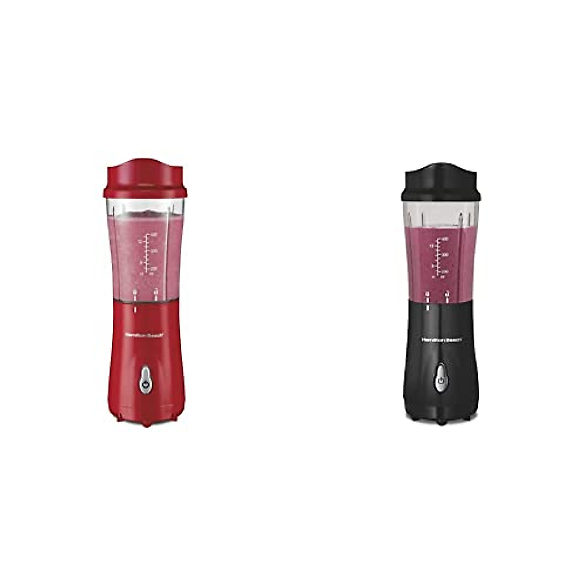 Hamilton Beach Personal Blender with 14oz Travel Cup and Lid, Black (51101AV) & Hamilton Beach Personal Blender for Shakes and Smoothies with 14oz Travel Cup and Lid, Red (51101RV)