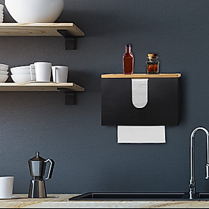 ADXCO Paper Towel Dispenser Wall Mount Bamboo Black Paper Hand Napkin Dispenser with Lid for Bathroom Kitchen Office and Toilet