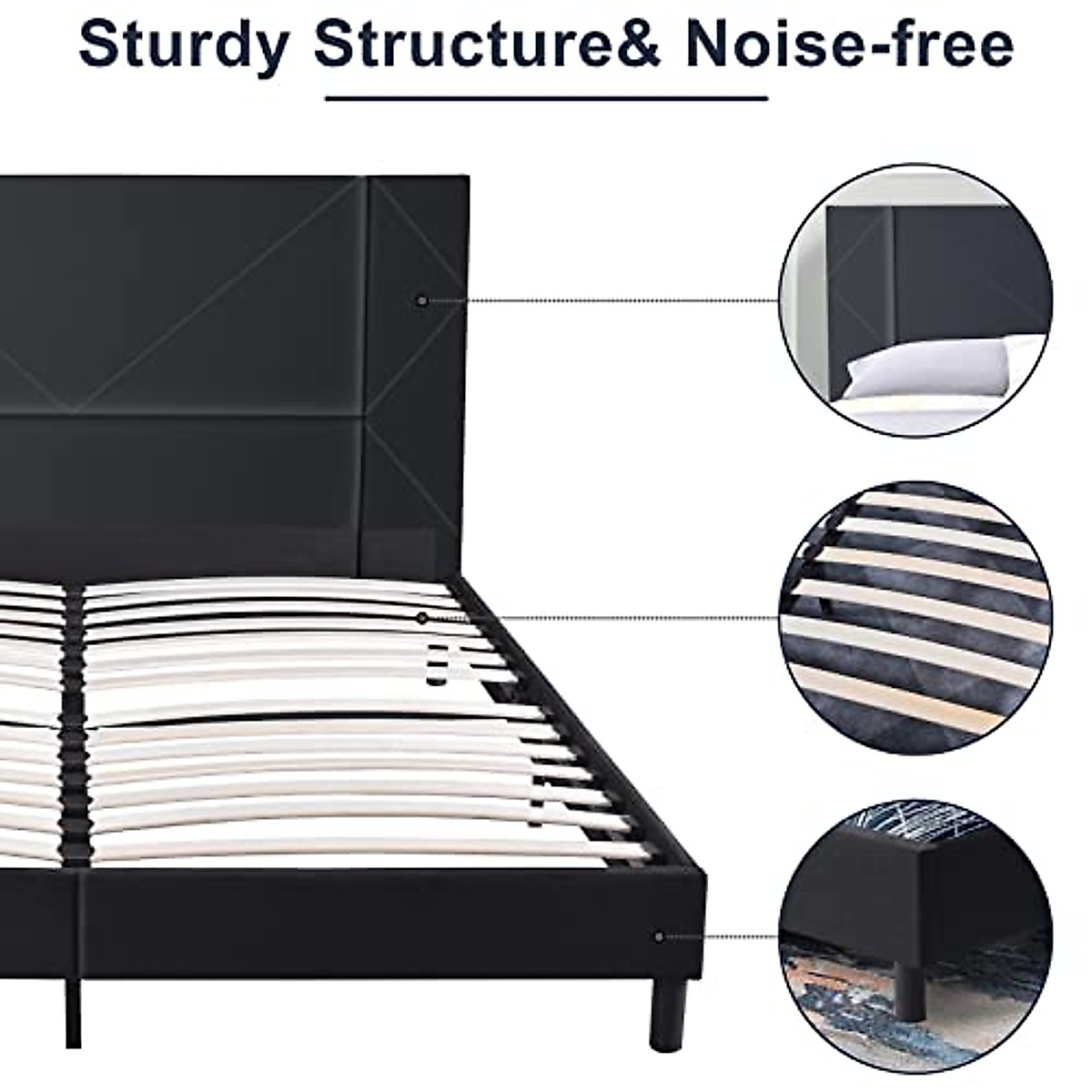 ASECAM Queen Size Bed Frame, Black Velvet Upholstered Platform Bed with Full Headboard, Mattress Foundation, Strong Wood Slat Support Bed Frames, No Box Spring Needed, Noise Free,Easy Assembly