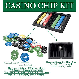 MrCarbon Super Casino Game Set: 6 Deck Shuffler+360pcs Chips+8 Poker Cards+Card Shoe+Chip Rake+Felt+Accessories, Blackjack Set & Texas Holdem Complete Kit, Poker Night Kit for Adult Casino Party