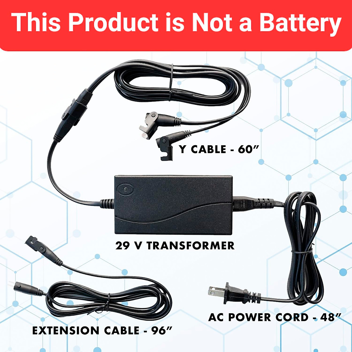 Universal Dual Power Supply Transformer Kit for Electric Reclining Furniture Power Recliner, Lift Chairs, Sofa or Sectionals - 29V 2A AC Power Cord Cable, Extension Cable and Y Cable (Not a Battery)