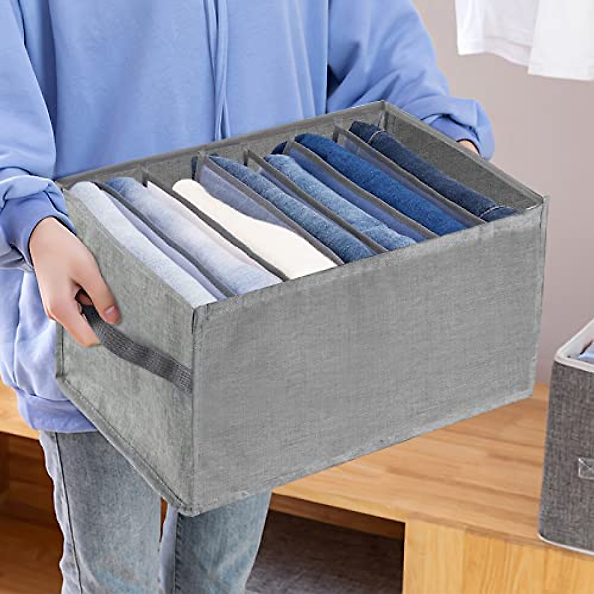 SelfTek 4 Pcs Wardrobe Clothes Organizer 7 Grids,Drawer Organizers for Clothing, Foldable Closet and Storage Basket, Clothing Organizer,Clothes Compartment Box