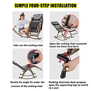 REBOTZ Rocking Chair Lounge Chair Wicker Chair Folding Office Lunch Break Chair Home Leisure Cool Chair Sun Lounger Living Room Lounge Arm Chair, for Living Room Bedroom Offices 1 Black