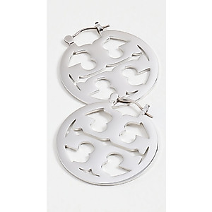 Tory Burch Women's Small Miller Hoop Earrings, Tory Silver, One Size