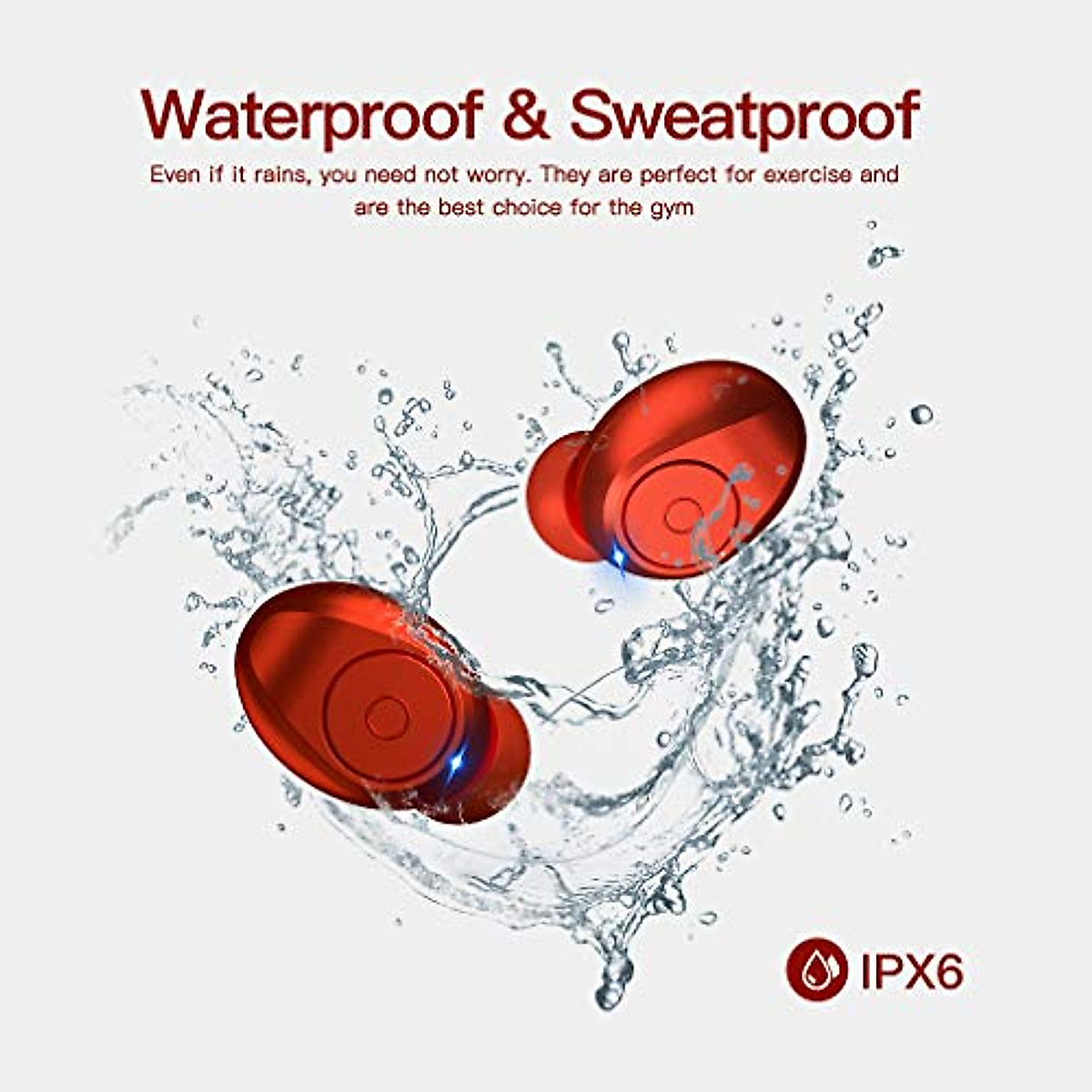 Bluetooth 5.0 Wireless Earbuds Super Portable True Wireless Stereo Headphones in Ear Deep Bass Built in Mic IPX6 Waterproof with Charging Case (Only 50g) 40H Playtime for Workout Running (Red)