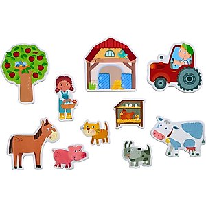 HABA Farm Puzzle in Net - 10 Piece Bath Toy with Suction Cup Storage Net