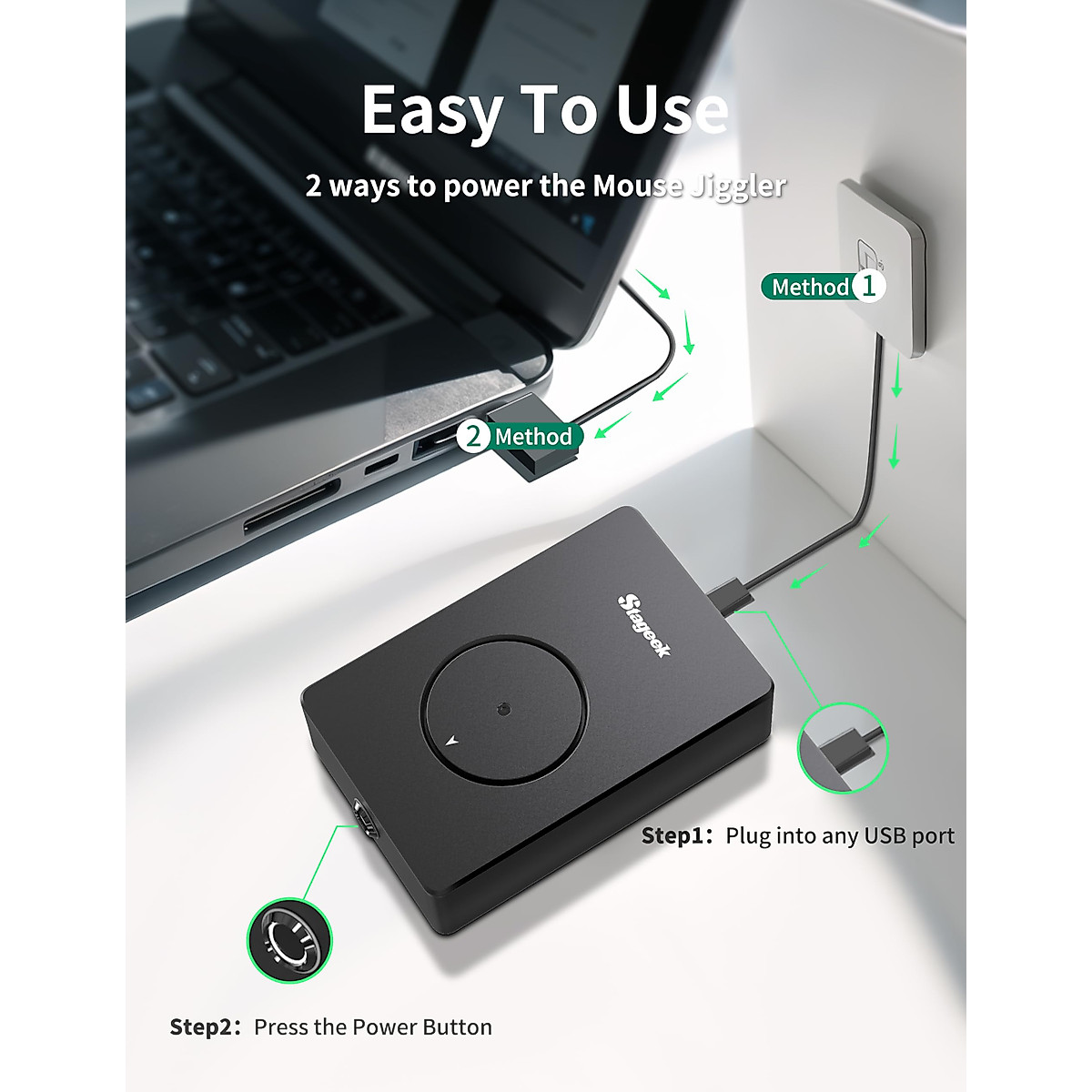 Stageek Mouse Jiggler, Mechanical 100% Undetectable by IT, Mouse Mover with On/Off Switch, Simulates Mouse Movement and Prevents Computer from Going into Sleep, No Software Needed, Plug &Play