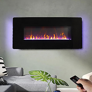 SLifet 36 Inch Curved Front Electric Fireplace,Freestanding Wall Mounted LED Fireplace Heater with Remote Control and Overheat Protection for Living Room Bedroom Office