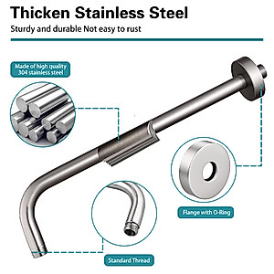 12 Inch Shower Arm with Flange,Stainless Steel 90 Degree Rain Shower Head Extension Arm,Wall-Mounted Shower Head Arm for Fixed Shower Head,Brushed Nickel