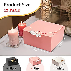 HYMENEX 12pcs gift boxes with Lids, Bridesmaid Proposal Box Pink , 8x8x4 inches with Ribbon for Presents Weddings Gift Chocolate Cupcake Crafting (Pink)