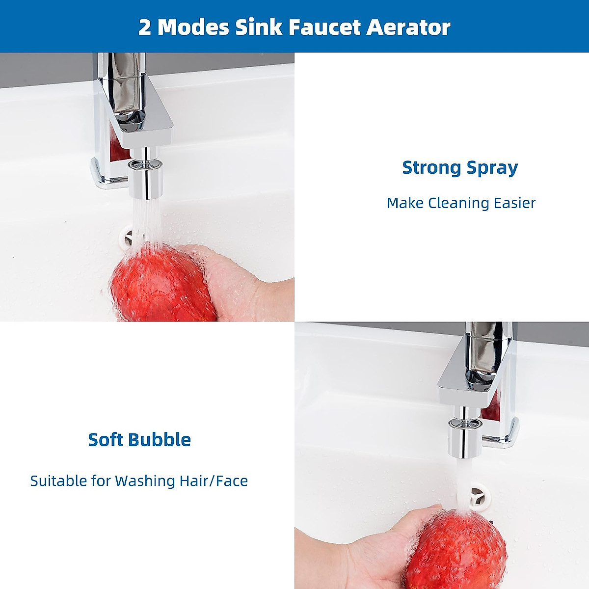 Hibbent NSF/ANSI/CAN 61 Certified Faucet Aerator, CUPC Certification 360° Swivel Kitchen Faucet Aerator, 2 Flow Sprayer Modes Water Saving Faucet Extender-55/64"-27UNS Female Thread/Polished Chrome