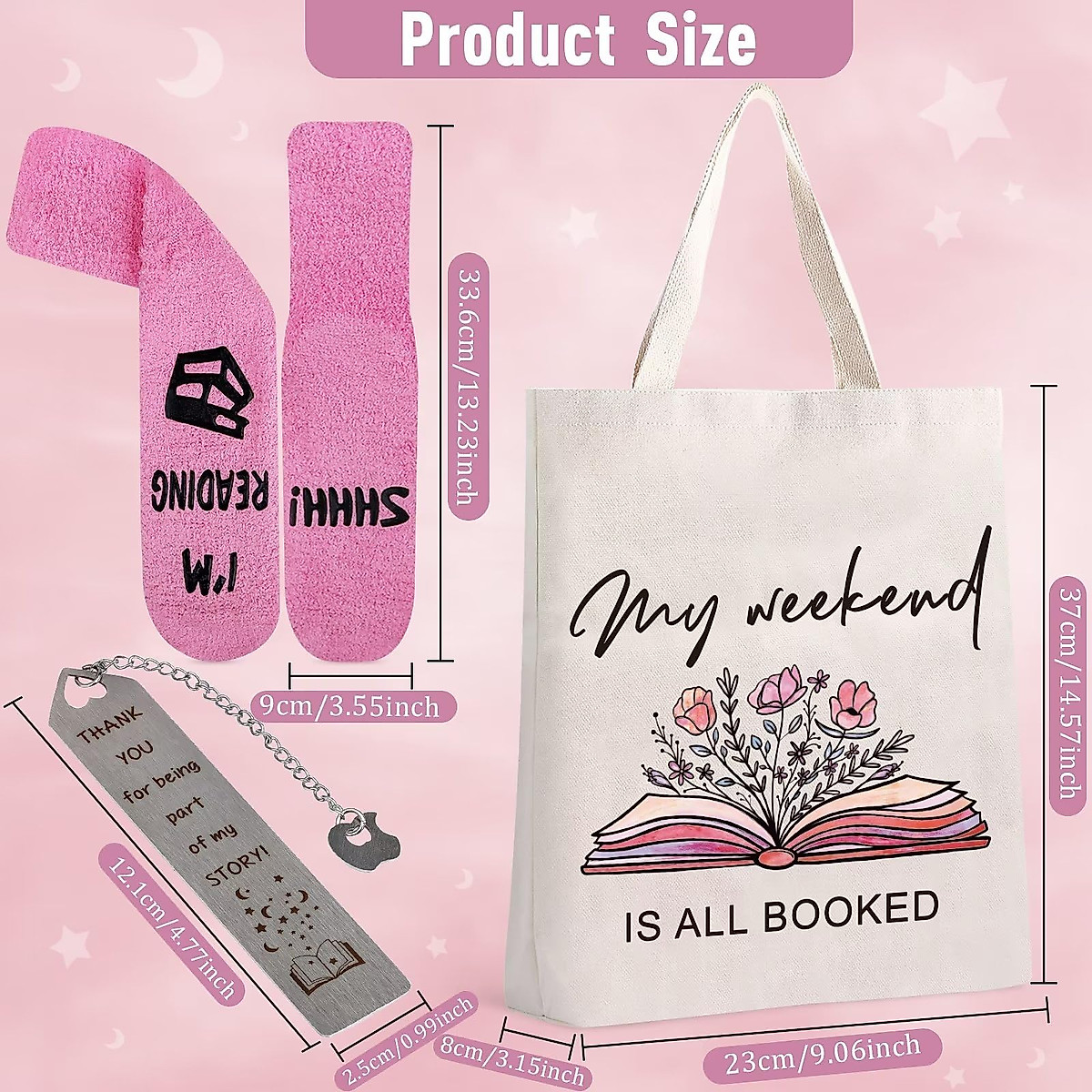 Gifts For Book Lovers - Book Accessories For Reading Lovers Include Canvas Tote Bag, 20oz Book Tumbler, Pink Sock, Bookmarks - Book Club Gifts For Readers Librarian Bookworms Friends Family