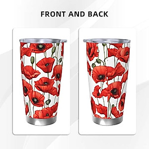 quopvn Red Poppy Flower Print 20oz Car Cup Ps Material Lid, Perfect For Hot & Cold Drinks