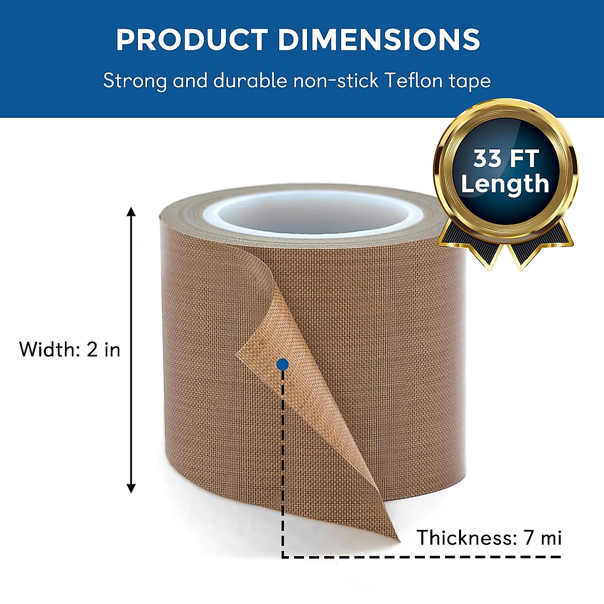 Teflon Tape, 2 in 30 FT Fabric PTFE Tape for Hand or Vacuum Impulse Sealer Machine, PTFE Coated Adhesive Tape for FoodSaver, Seal A Meal, Weston etc.