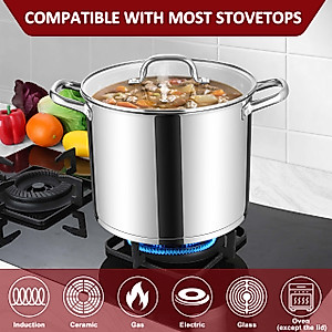 Herogo 12-Quart 18/10 Stainless Steel Stock Pot with Lid, Large Heavy Duty Soup Pot Compatible with Electric, Gas, Induction and Gas Cooktops, Dishwasher Safe