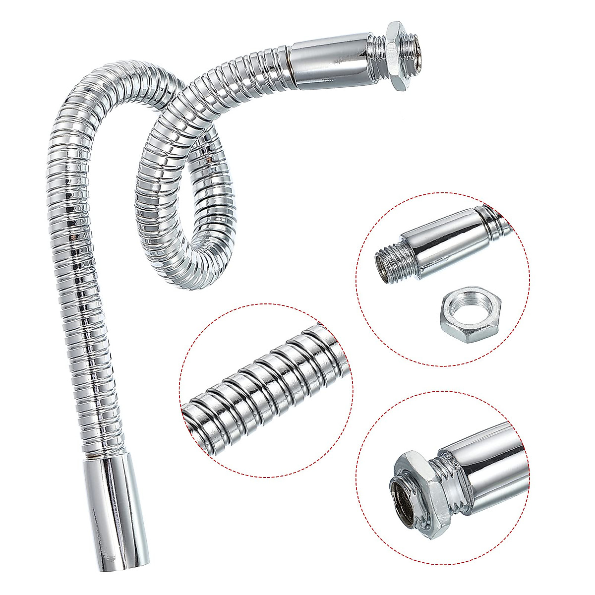 PATIKIL 11.8" Universal Gooseneck Hose, 2Pcs M10 Fine Thread Metal Bendable Hose Flexible Arm Gooseneck Tube Extension for Multifunction DIY, Silver Tone