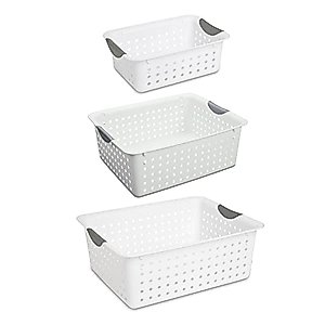 Sterilite Set of Ultra Plastic Storage Baskets with Handles Including 12 Small, 12 Medium, and 6 Large Containers for Home Organization, 30 Count