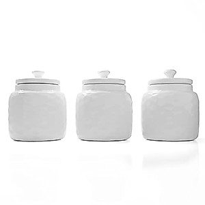 Barnyard Designs S/3 Ceramic Bathroom Canisters, Apothecary Jars with Lid, Qtip Holder Bathroom Set Cotton Ball Holder Jar for Bathroom Storage, Decorative Bathroom Jar with Lid, Spa Decor, 4x5, White