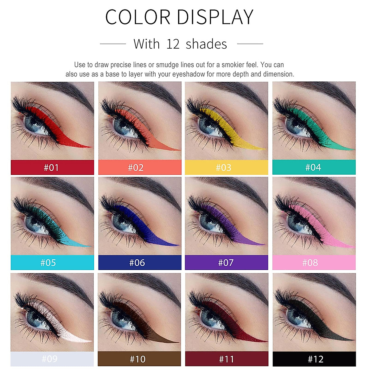 DekRion Liquid Eyeliner, Eyeliner Liquid, Long-lasting Colored Eyeliners, White Black Red Brown Green Purple Waterproof High-pigmented Colorful Eyeliners for Eye Makeup,1PC