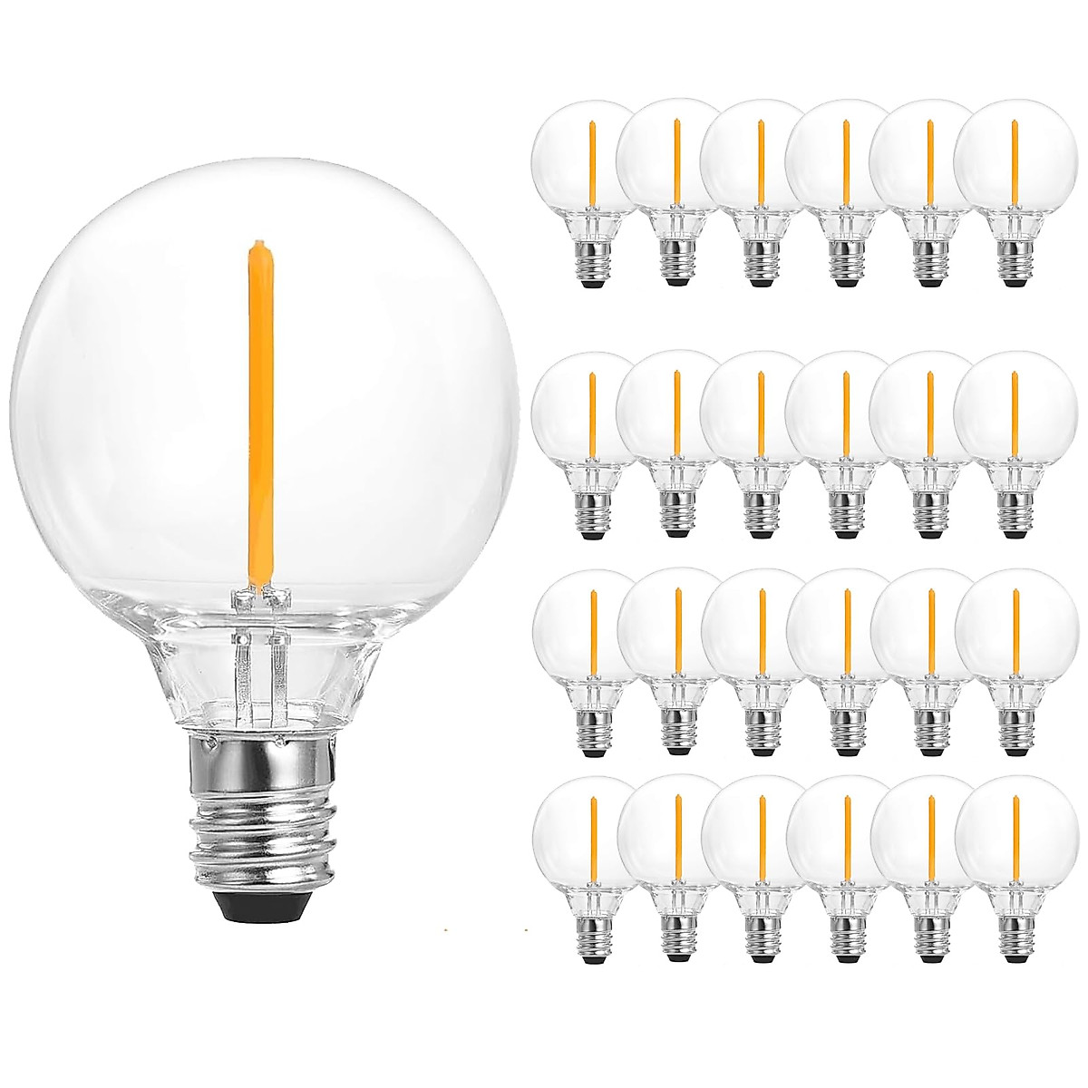 SUNTHIN 25 Pack G40 LED Bulbs, 1W LED Bulbs with E12 Base, 5 Watt Incandescent Bulbs Equivalent, Warm White 2700K, Replacement Bulbs for Globe String Lights, Indoor & Outdoor Use