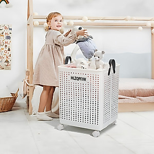HLZQPFJWcollapsible laundry baskets,laundry basket with wheels,laundry hamper with wheels,dorm laundry hamper,laundry basket plastic，35, 50, 60 liter large capacity (White, Extra large)
