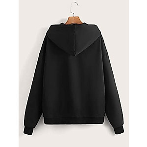 SHENHE Women's Punk Skeleton Graphic Zip Up Hoodie Oversized Rhinestone Drawstring Sweatshirt Black S