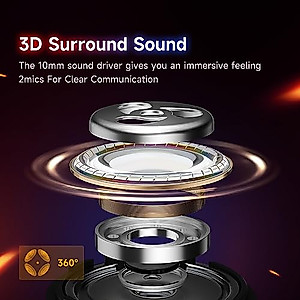 V1 Gaming Earbuds, 15ms Low Latency with 2.4Ghz Dongle, 3D Stereo Sound, Bluetooth 5.4, IPX4 Wireless Earbuds with Noise Cancelling Mic for PC, PS5, PS4, Switch, VR