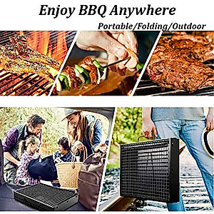 HTTMT- Foldable Compact Barbecue BBQ Grill Charcoal Stove Shish Kabob Tabletop For Outdoor Camping Picnic Travel Cooker [P/N: ET-COOK007-BK]