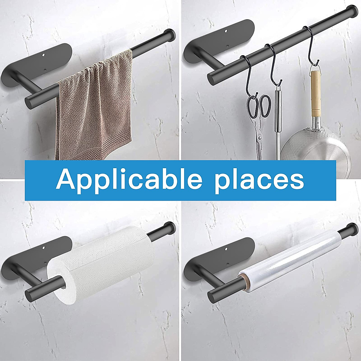 Paper Towel Holder, Self Adhesive & Drilling, Paper Towel Holder Wall Mount, 13 Inch SUS304 Stainless Steel Paper Towel Holder Under Cabinet for Kitchen, Countertop, Cabinet, Bathroom