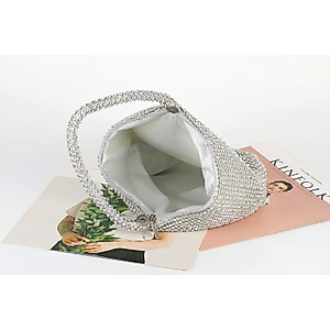 Vgift Rhinestone Purse, Women Sparkle Bling Wristlet Clutch Evening Bag for Prom Party Night Out, Silver