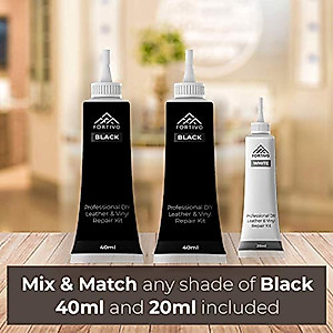 FORTIVO Leather and Vinyl Repair Kit Black, Black Leather Repair Kit, Leather Repair Kit for Car Seat, Leather Repair Kit for Furniture, Leather Paint, Leather Scratch Repair, Leather Couch Repair Kit