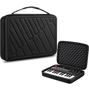 FINPAC Semi-Hard Carrying Case for AKAI Professional MPK Mini MKII & MK3 & MPK Mini Play | Alesis V Mini 25 Key USB MIDI Keyboard Controller Case with Cable Slot for Business, Travel (Black)