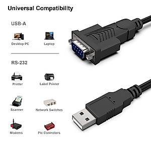 BENFEI USB to Serial Adapter,6 Feet USB to RS-232 Male (9-pin) DB9 Serial Cable, Prolific Chipset, Windows 11/10/8.1/8/7, Mac OS X 10.6 and Above（Not VGA）